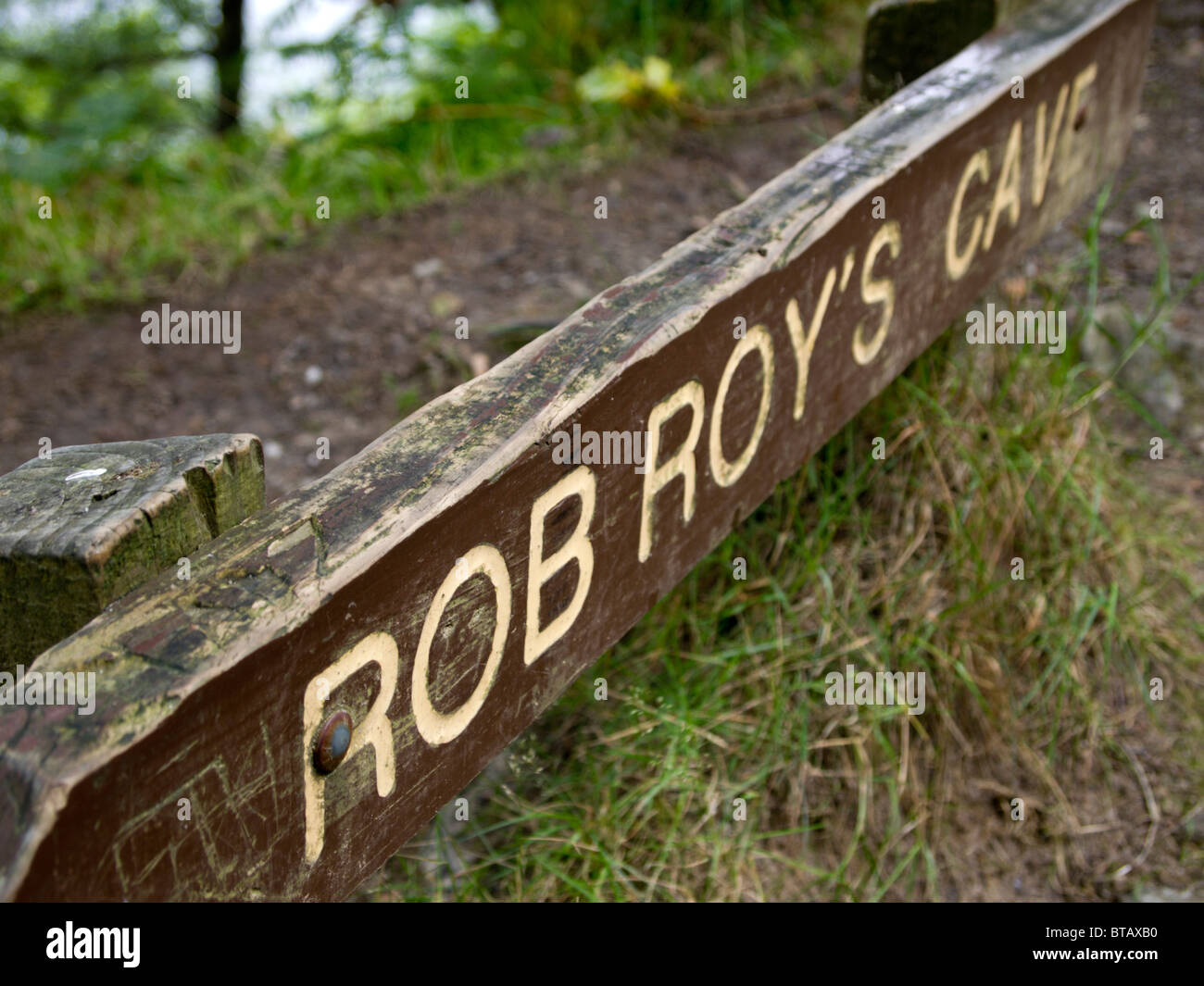 Sign for Rob Roy's Cave, Loch Lomond, Scotland Stock Photo - Alamy