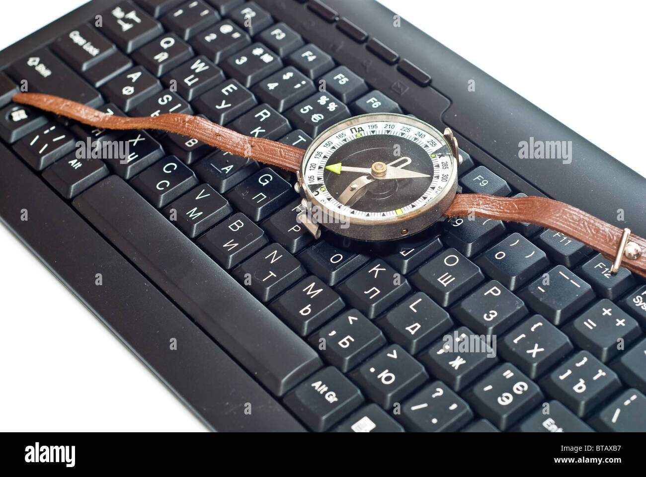 Compass on keyboard Stock Photo - Alamy