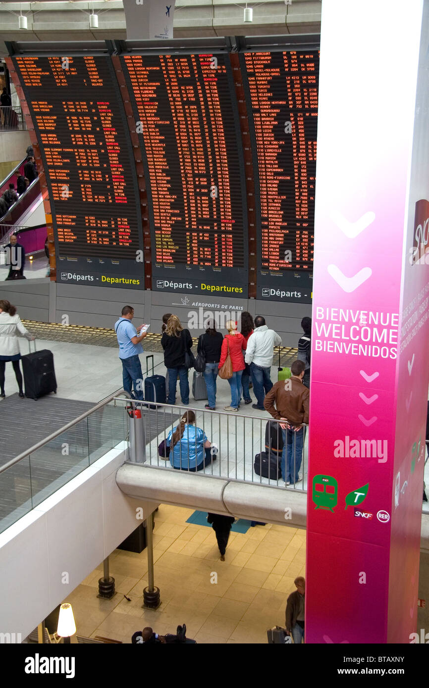 Departure board located in the Paris-Charles de Gaulle Airport, Paris ...