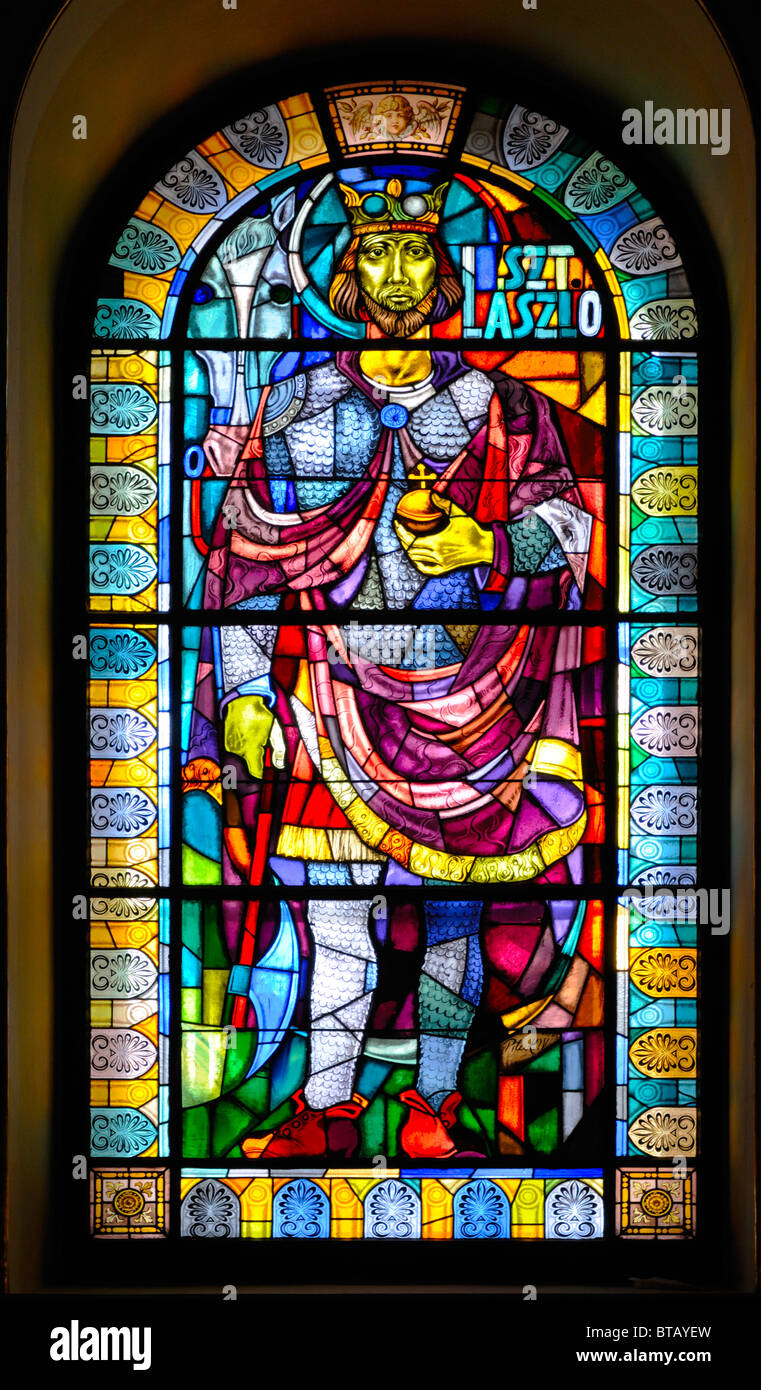 Budapest, Hungary. St Stephen's Cathedral. Stained Glass window in the ...