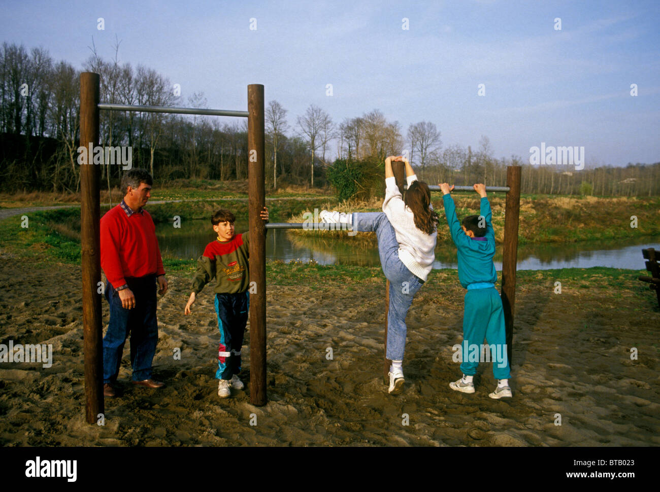 French family, family, father and children, playground, park, French ...