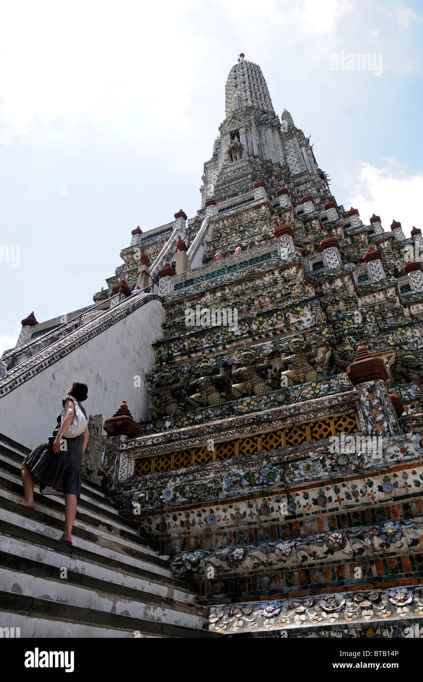 Wat Arun Temple of the dawn bangkok thailand tourist climbing ornate ...