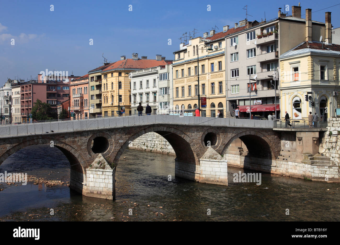 Bosnia and Herzegovina, Sarajevo, Latin Bridge, Miljacka River Stock ...