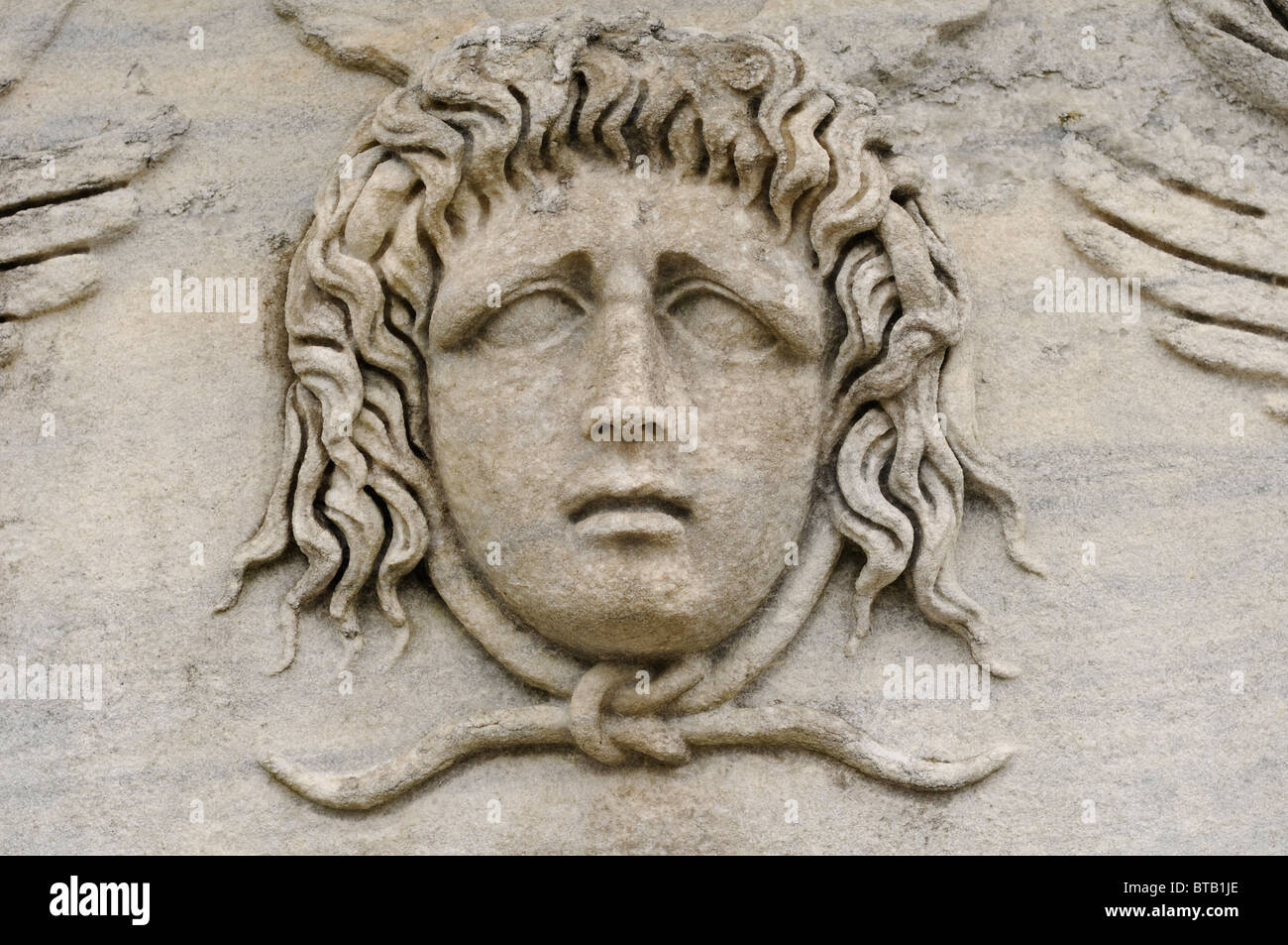 Detail of face on roman era stone sarcophagus, Archaeological Museum ...