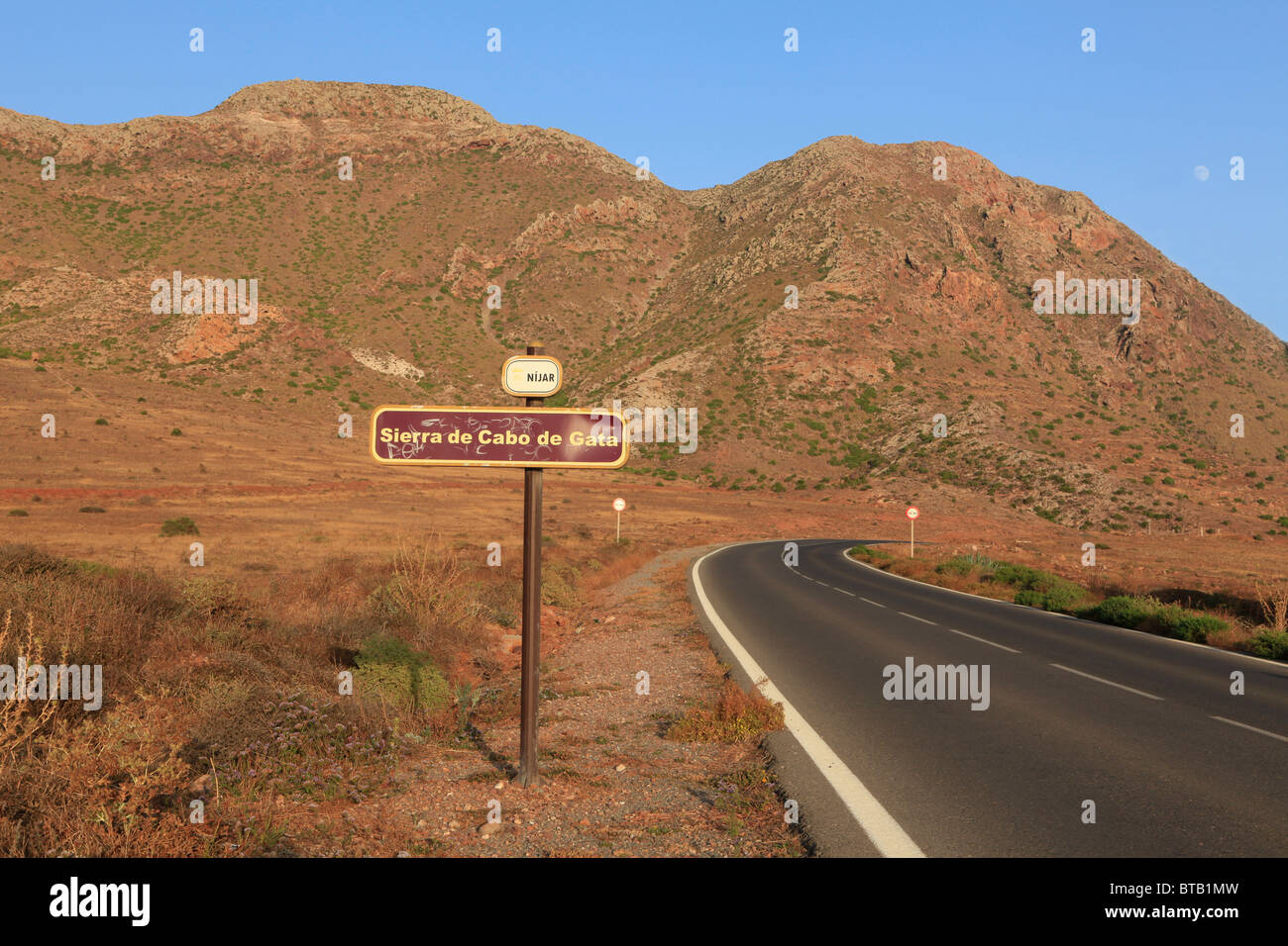 Road to Cabo de Gata-Nijar Natural Park coastline in Southern Spain ...