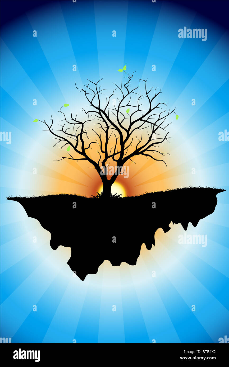 Abstract tree background with sun and rays Stock Photo - Alamy