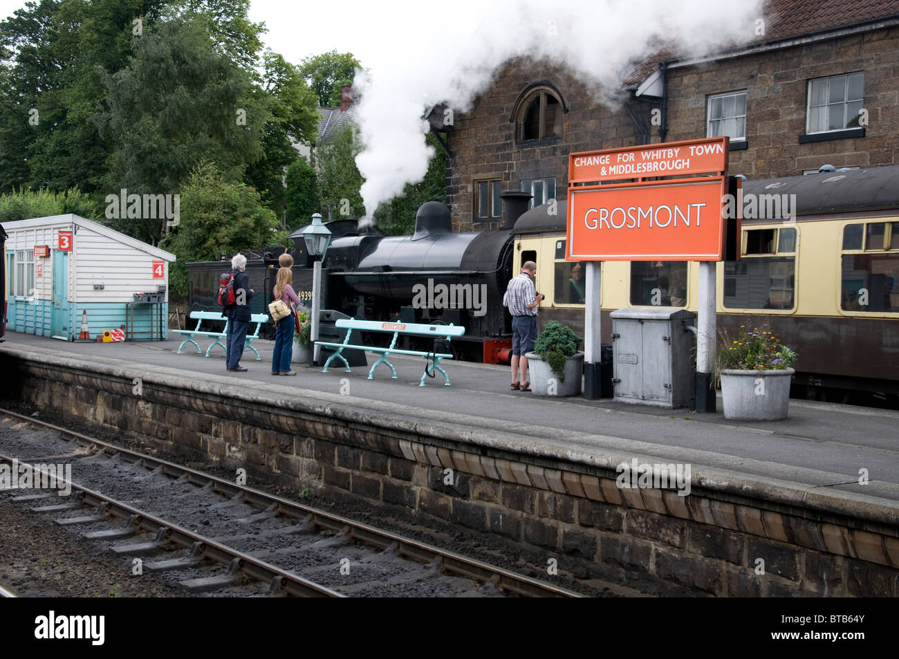 Train at Grosmont Station on the North Yorkshire Moors Railway, England ...