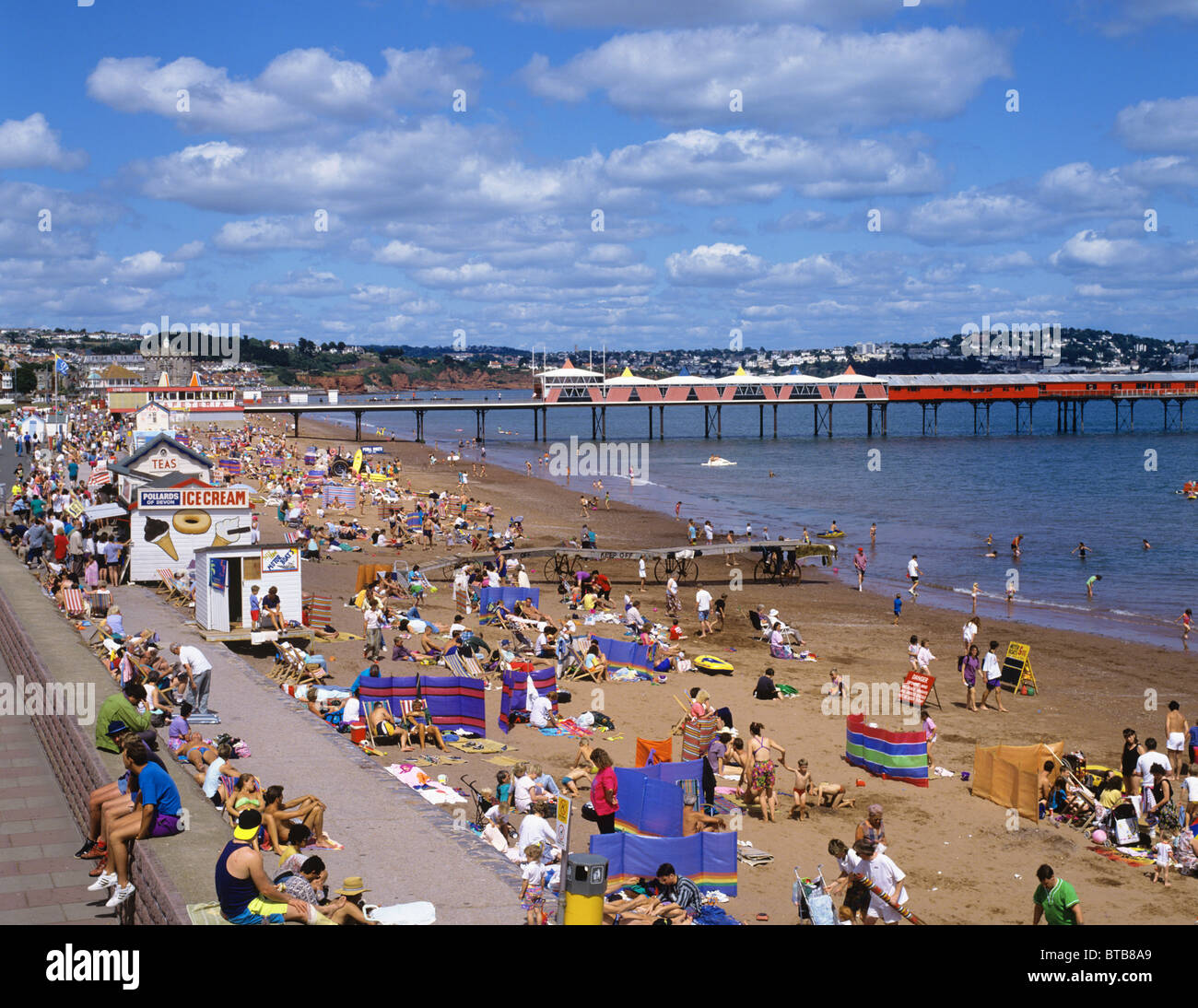 View of the beach and pier at Paignton, a popular south Devon resort on ...