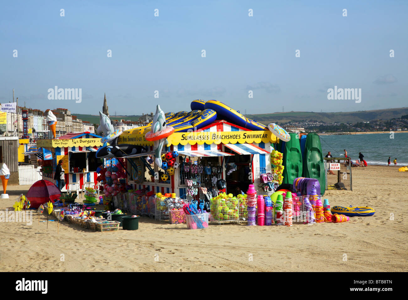 Kiosk on the beach at the popular seaside resort of Weymouth on the ...