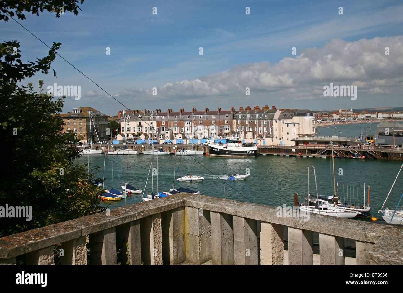 View over the resort of Weymouth from the top of steps that lead down ...