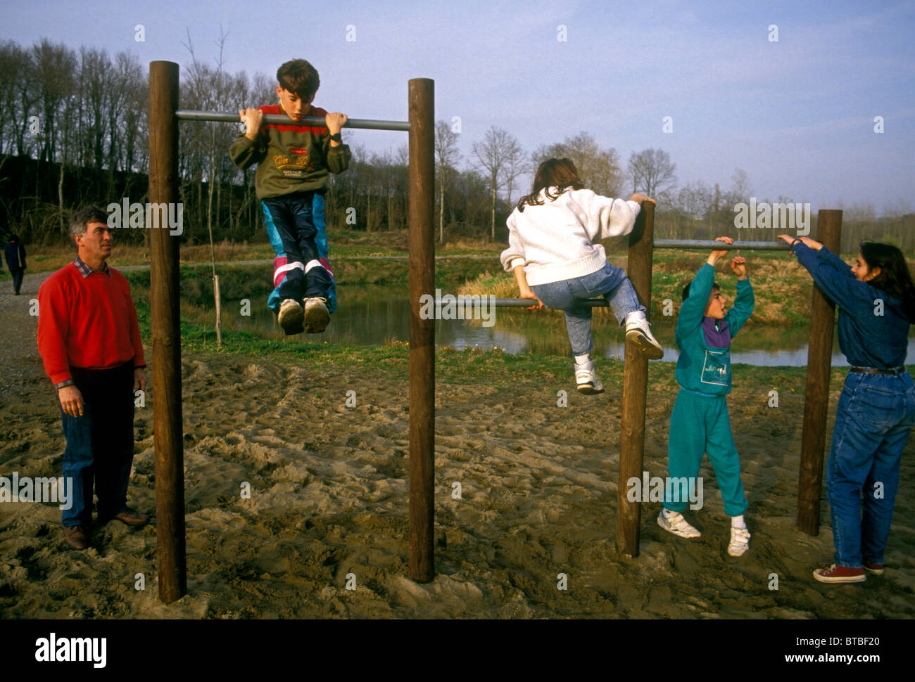 French family, family, father and children, playground, park, French ...