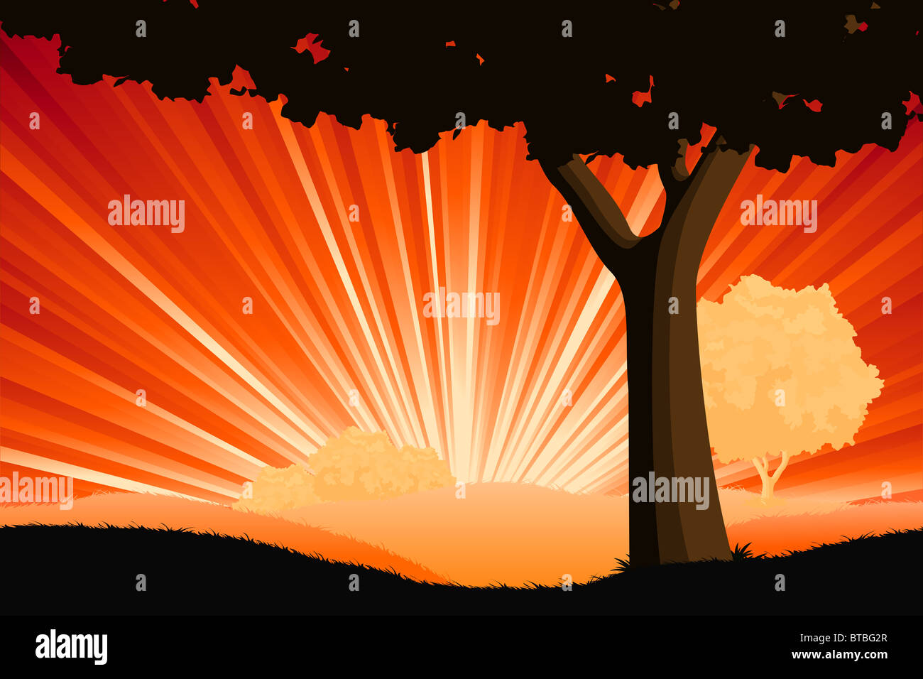 Majestic landscape with tree and lake in Red color Stock Photo - Alamy