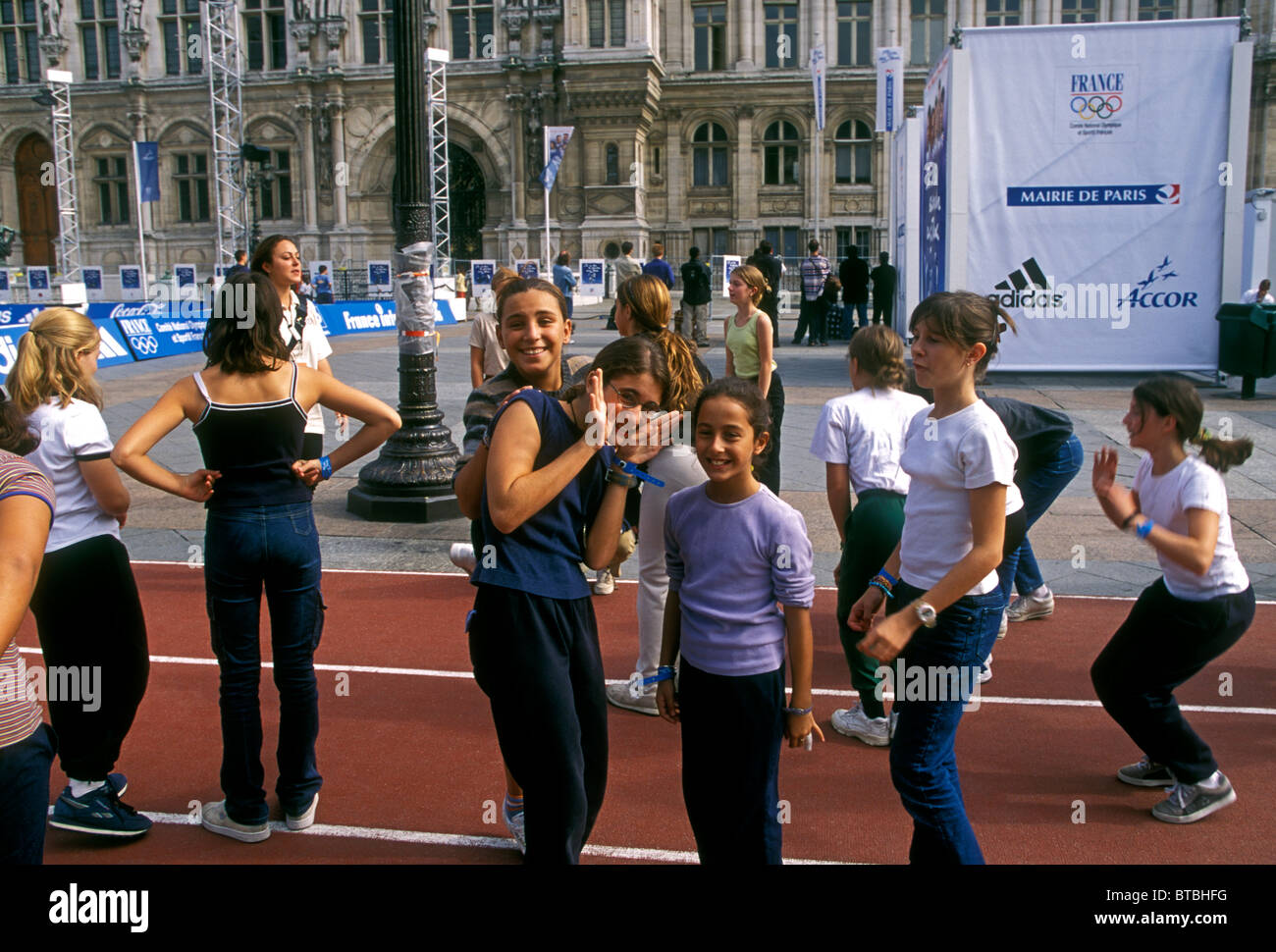 French people person teenage girls females students student gym class ...