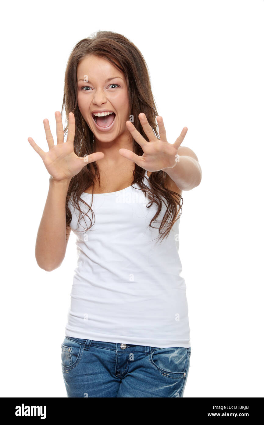 Young woman portrait - with face expression - scared Stock Photo - Alamy