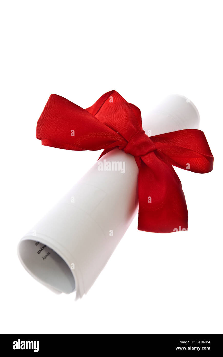 Diploma with red ribbon Stock Photo - Alamy