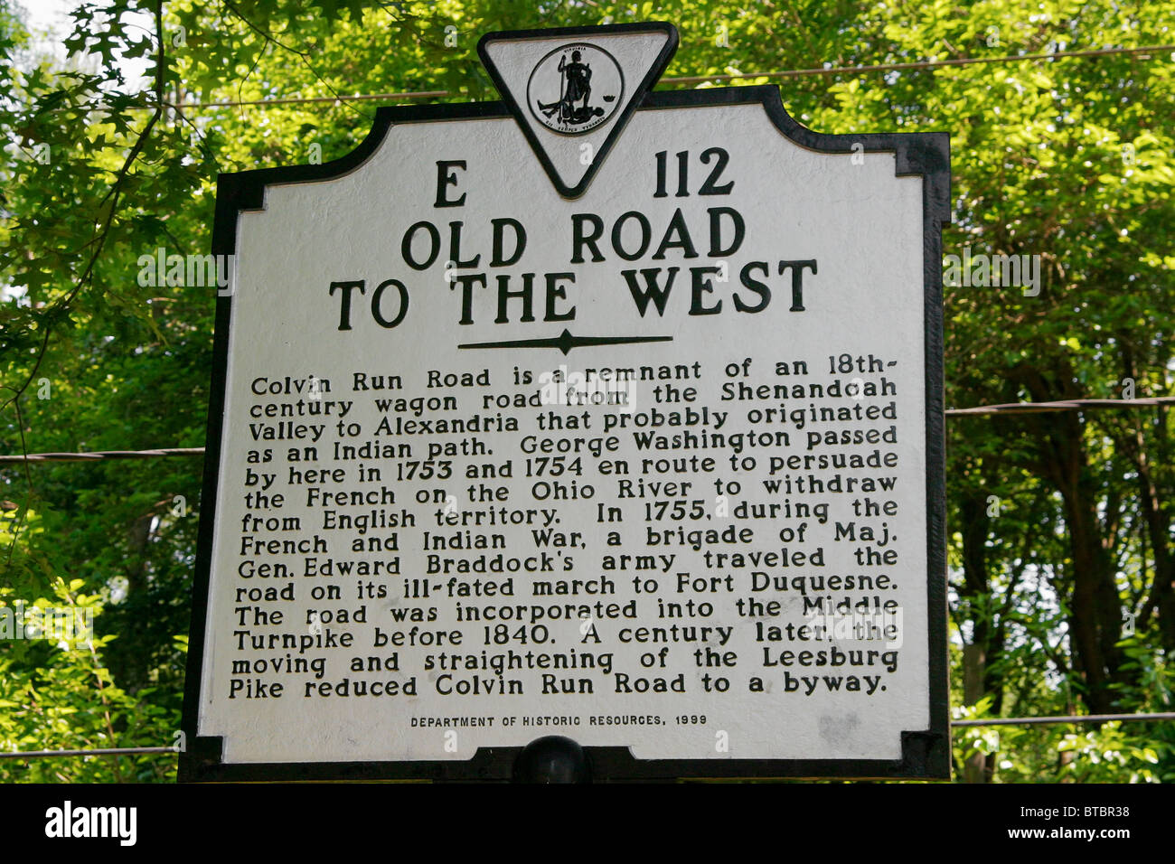 An historical marker sign with information on Colvin Run Road Stock ...