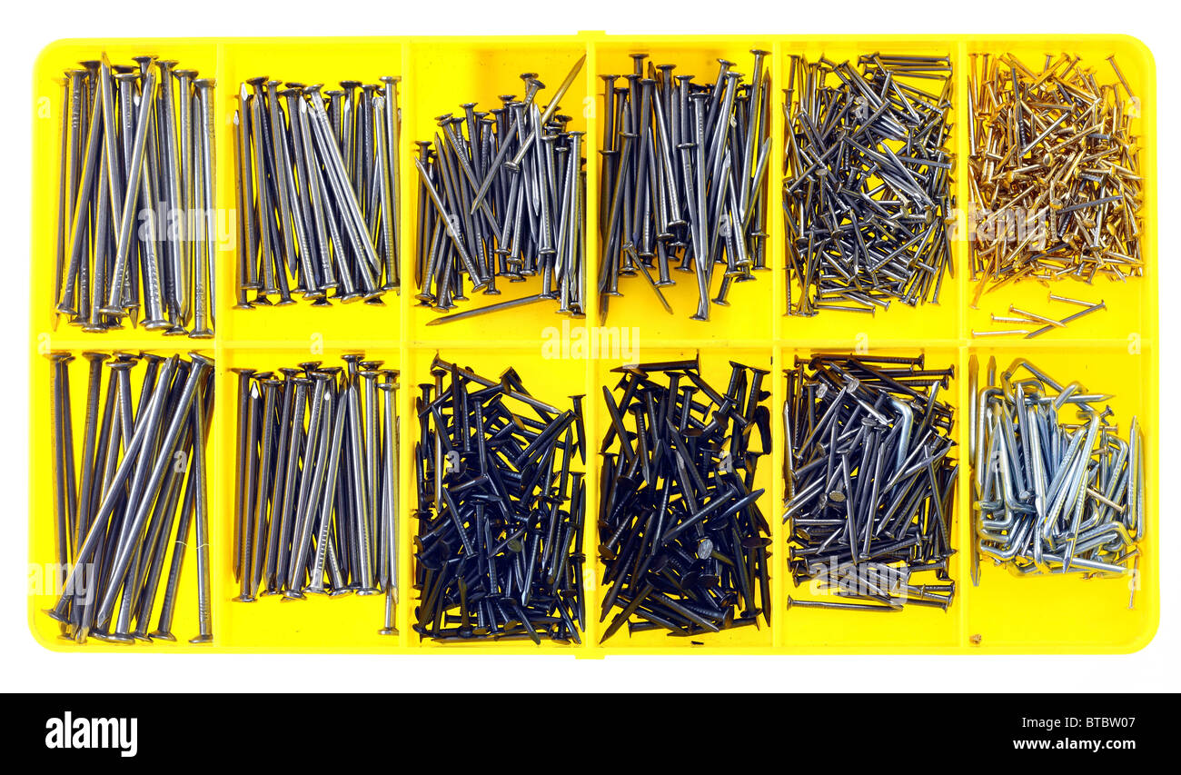 Tool box with different types of metal nails Stock Photo - Alamy