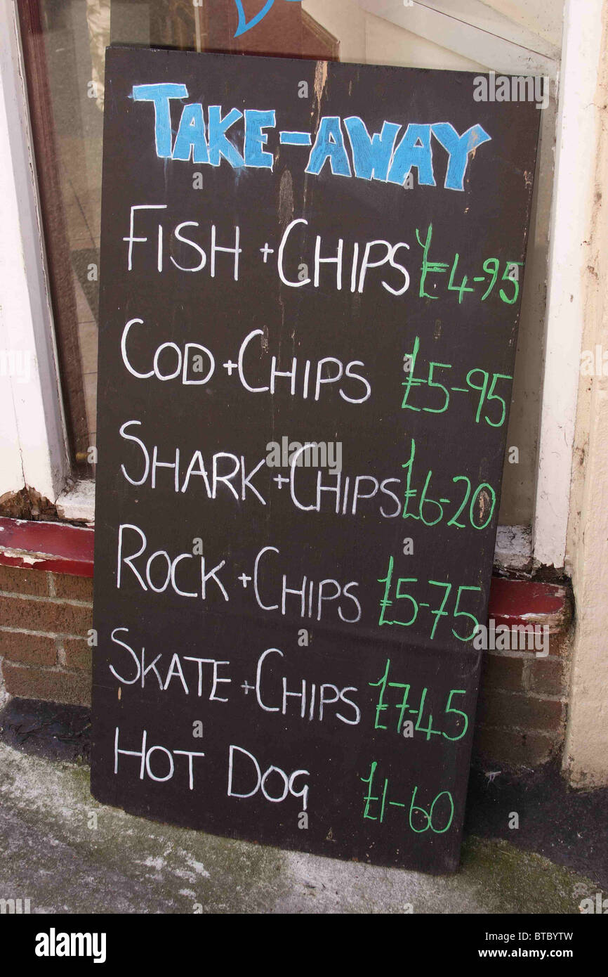 Fish & chip shop sign, Cornwall UK Stock Photo - Alamy