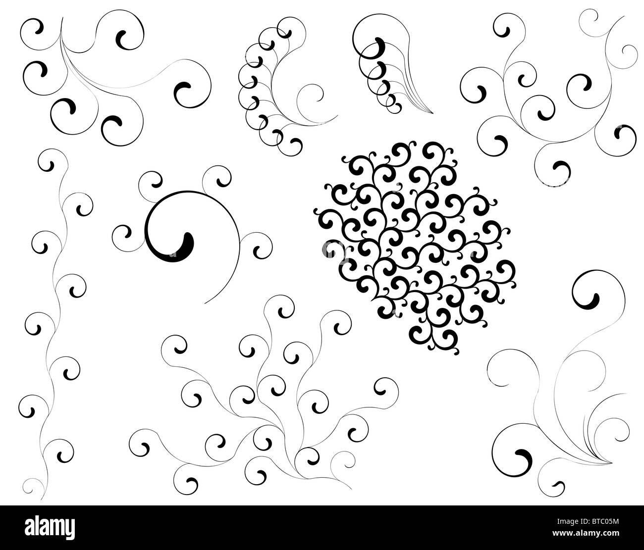Set of curly illustrated design elements Stock Photo - Alamy