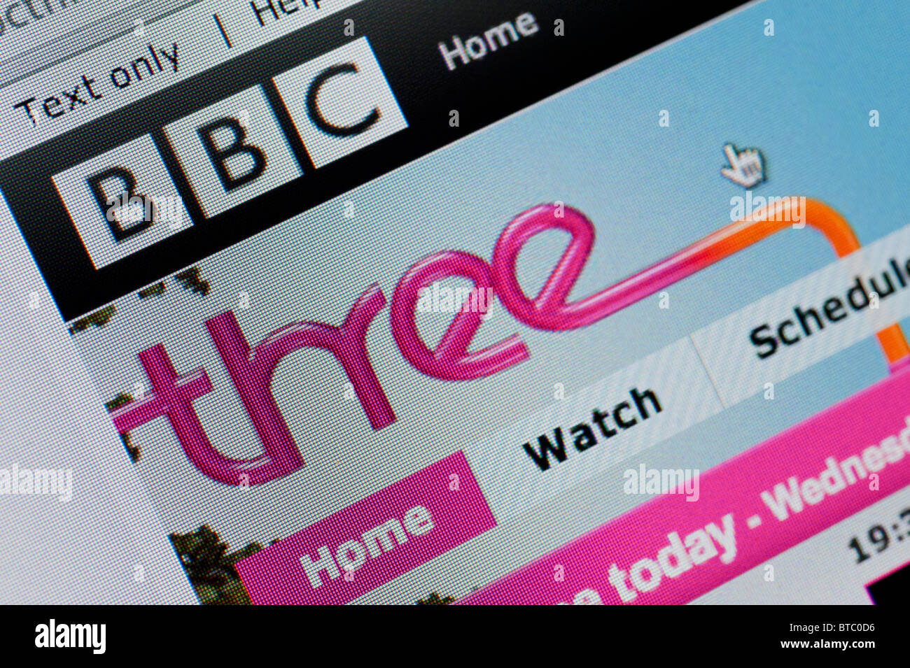 Detail of screenshot from website of BBC Three television channel ...