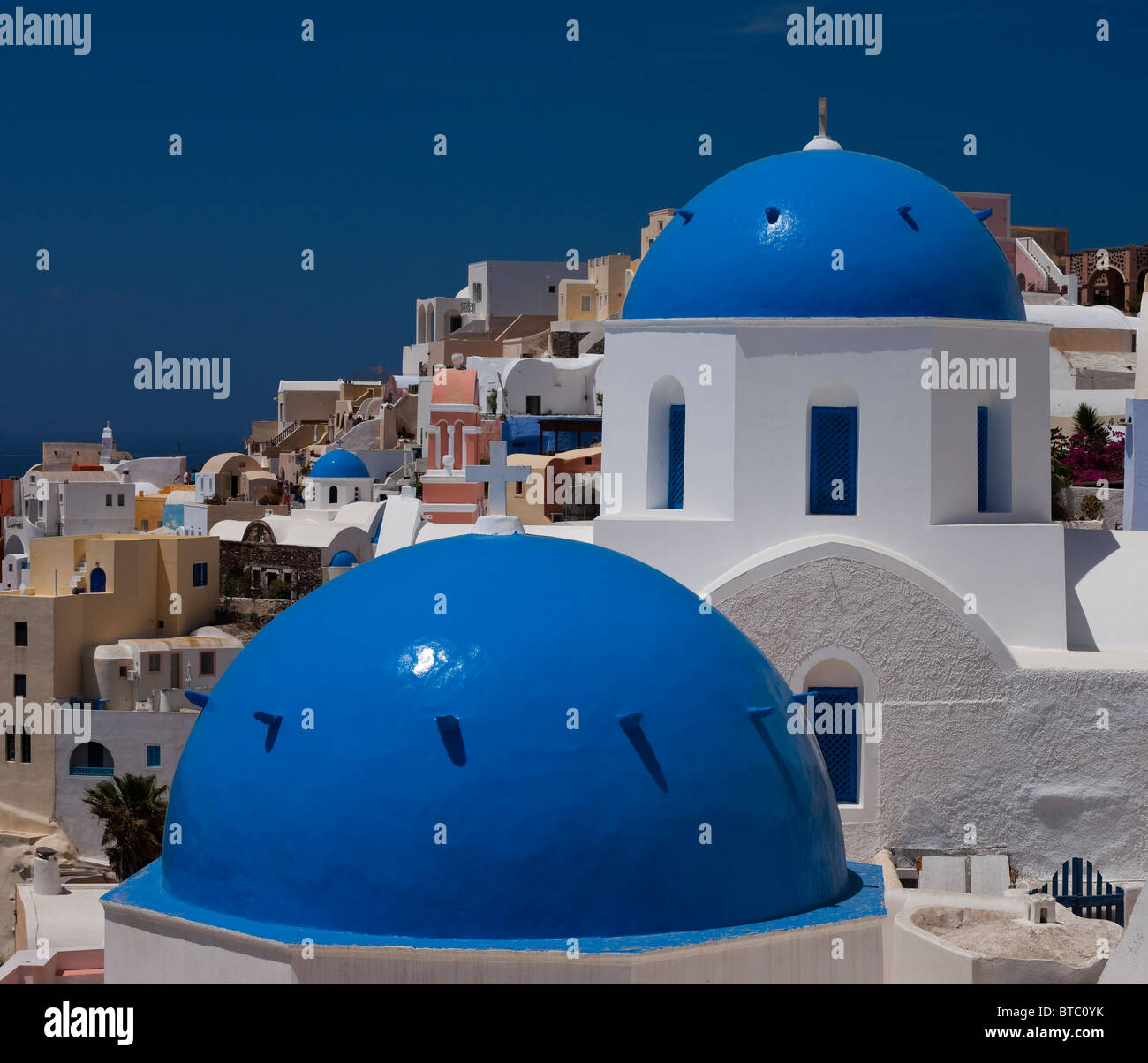 Typical architecture and Church Domes Oia Santorini Cyclades Islands ...
