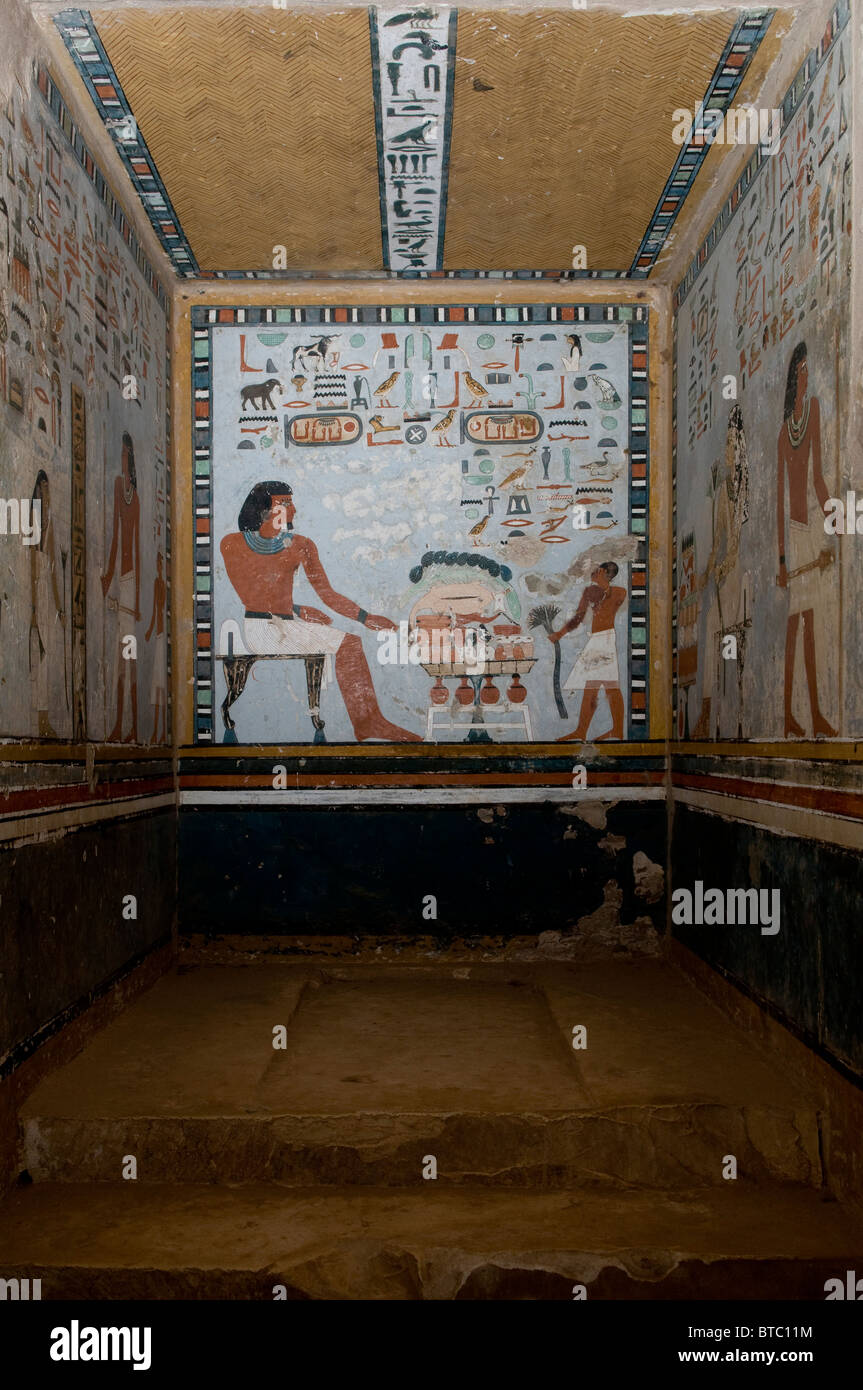 Wall painting in a tomb at the complex of Tombs of the Nobles or the ...