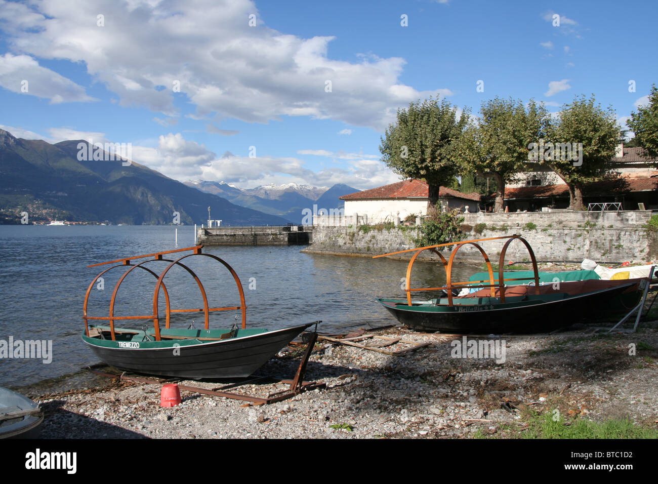 typical Lake Como rowing boats at Loppia, Lake Como, Lombardy, Italy ...