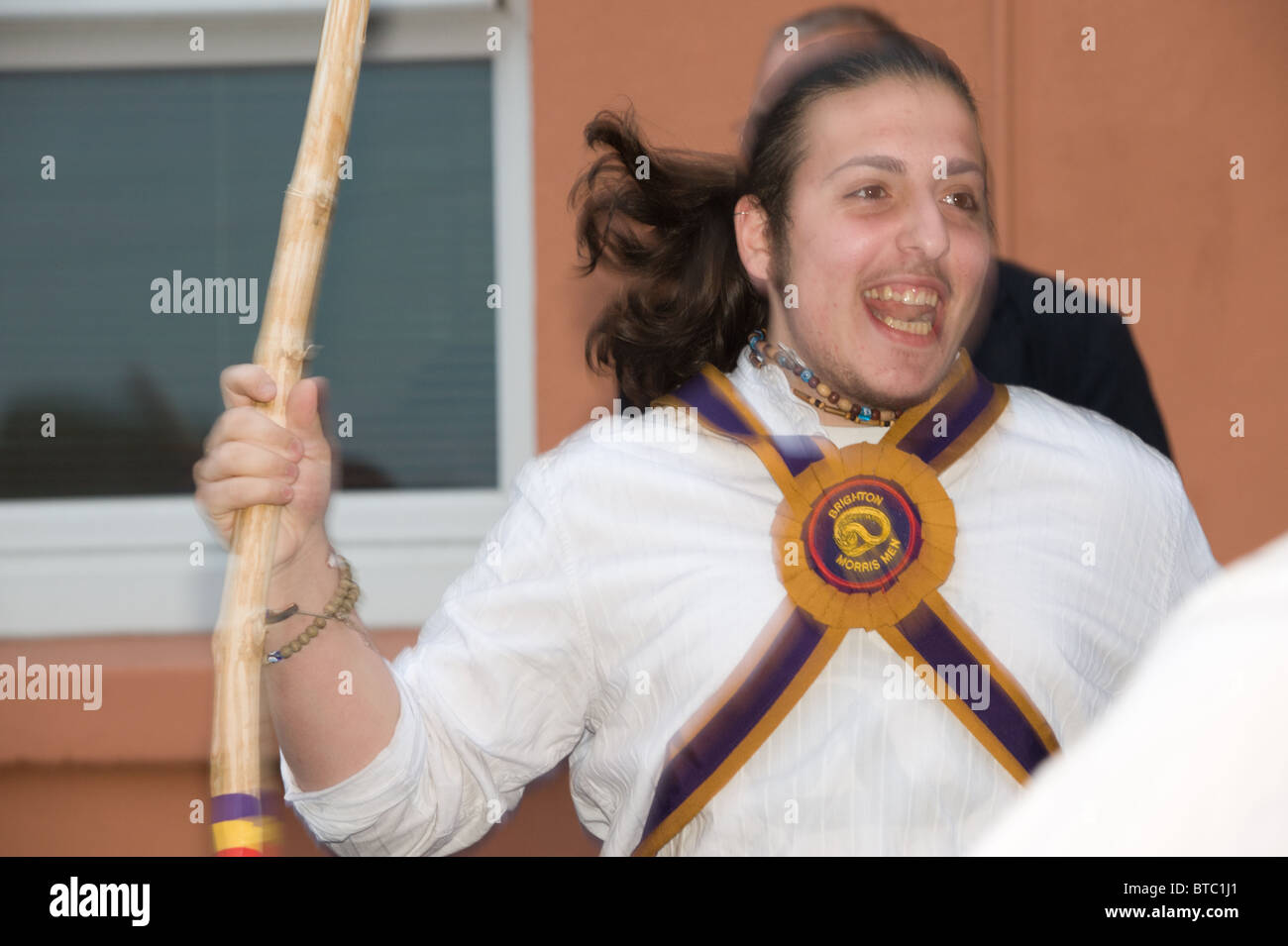 Morris dancer mid dance Stock Photo - Alamy