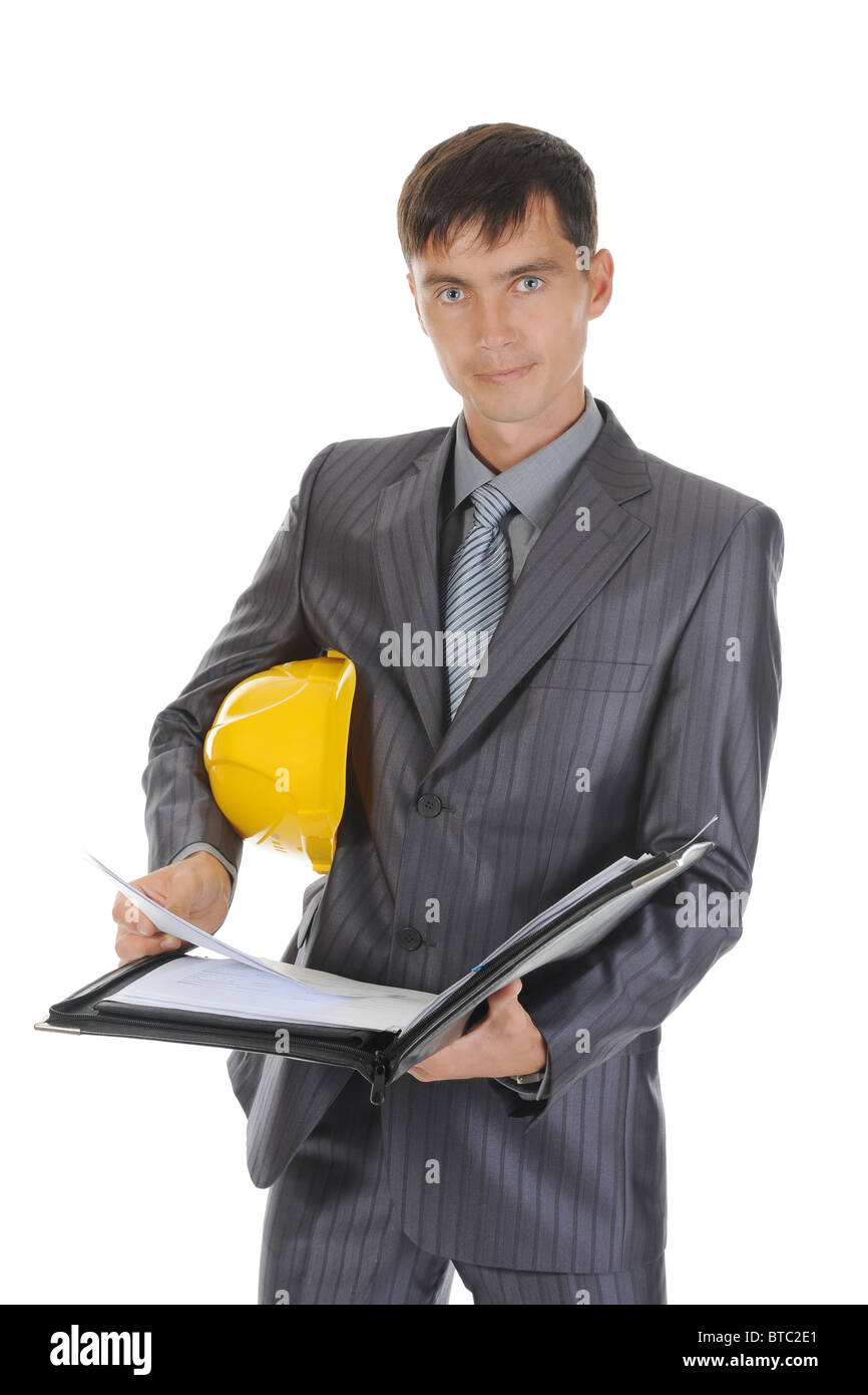 Businessman with construction helmet Stock Photo - Alamy