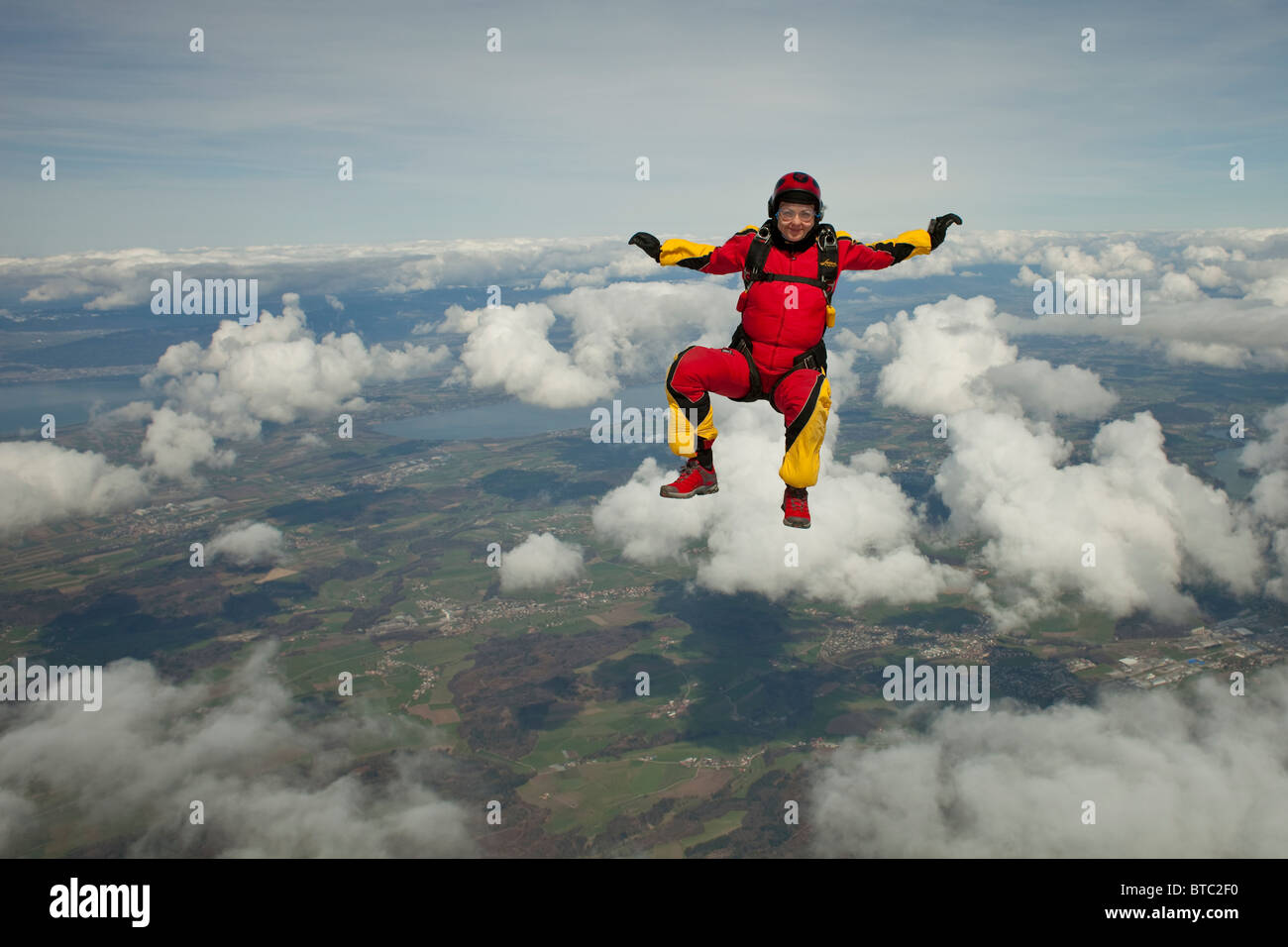 Man in freestyle head up position is falling in freefall with over 130 ...