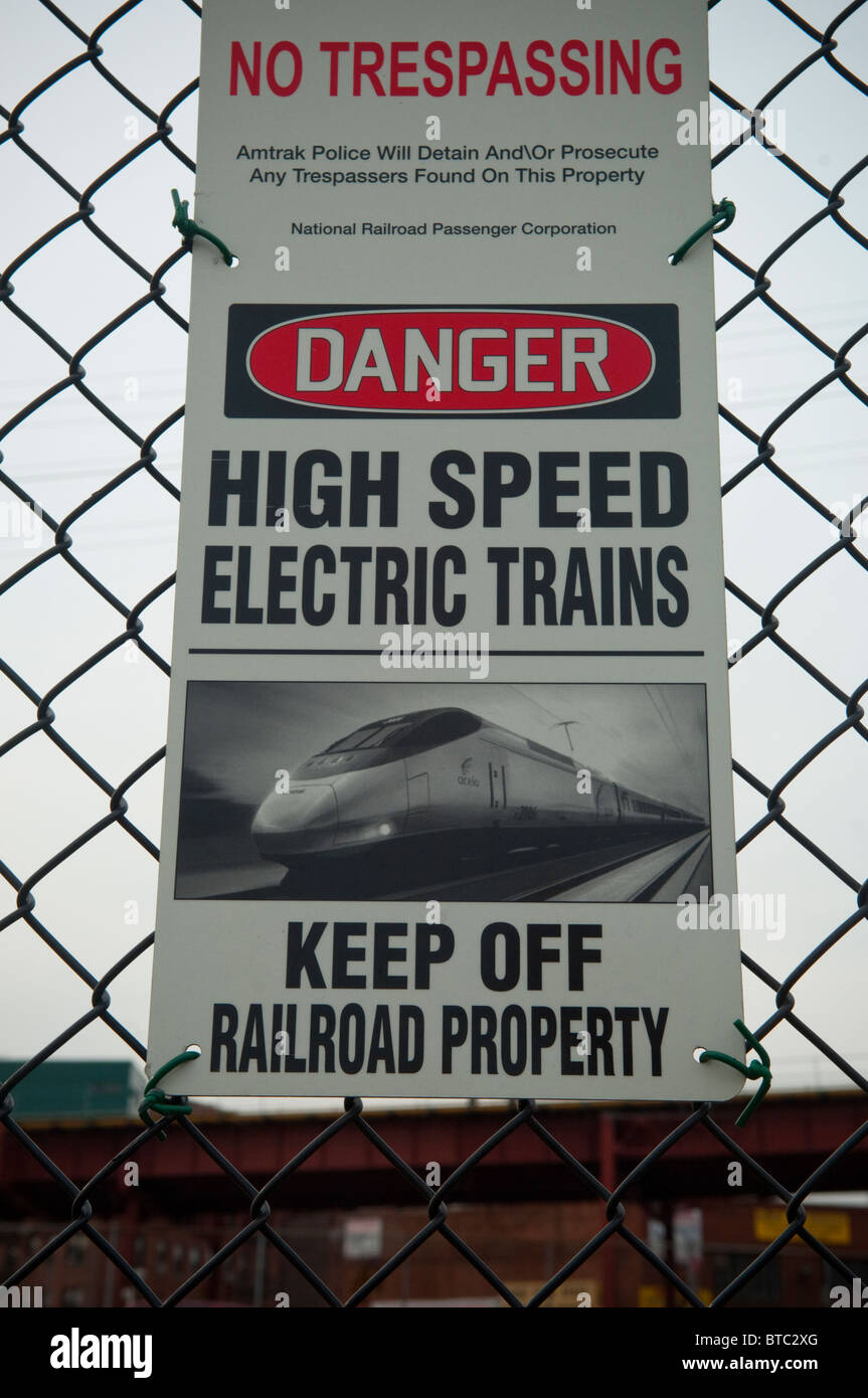 Sign warning high speed trains hi-res stock photography and images - Alamy
