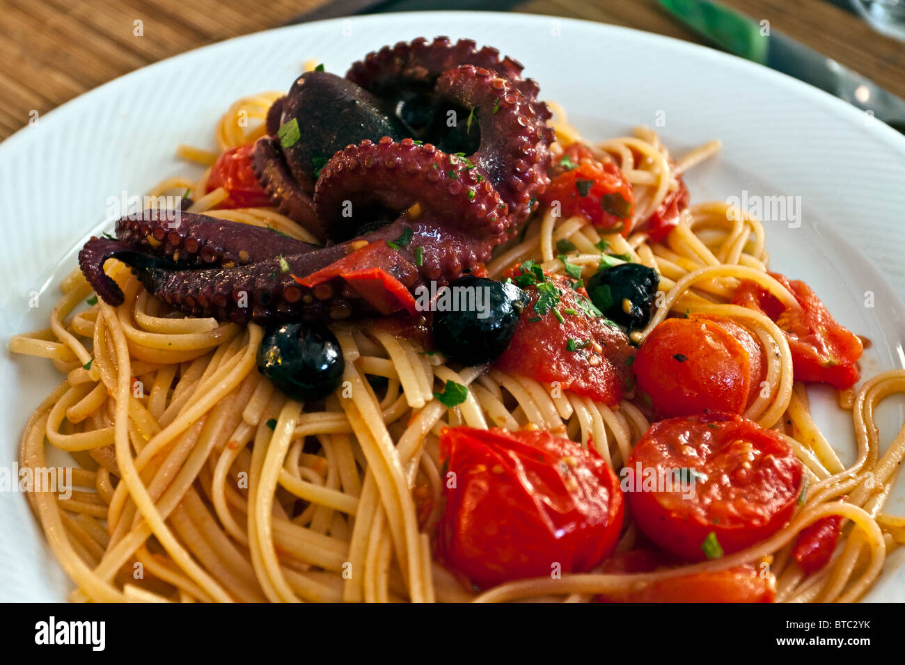 Seafood spaghetti allo scoglio, with octopus and small cherry pachino ...