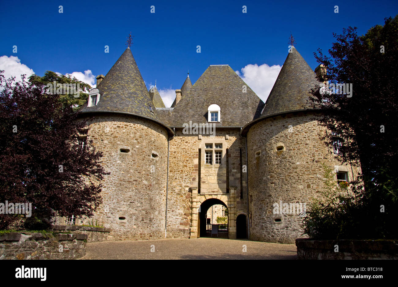 Entrance to the Château of Pompadour in the Correze region of France ...