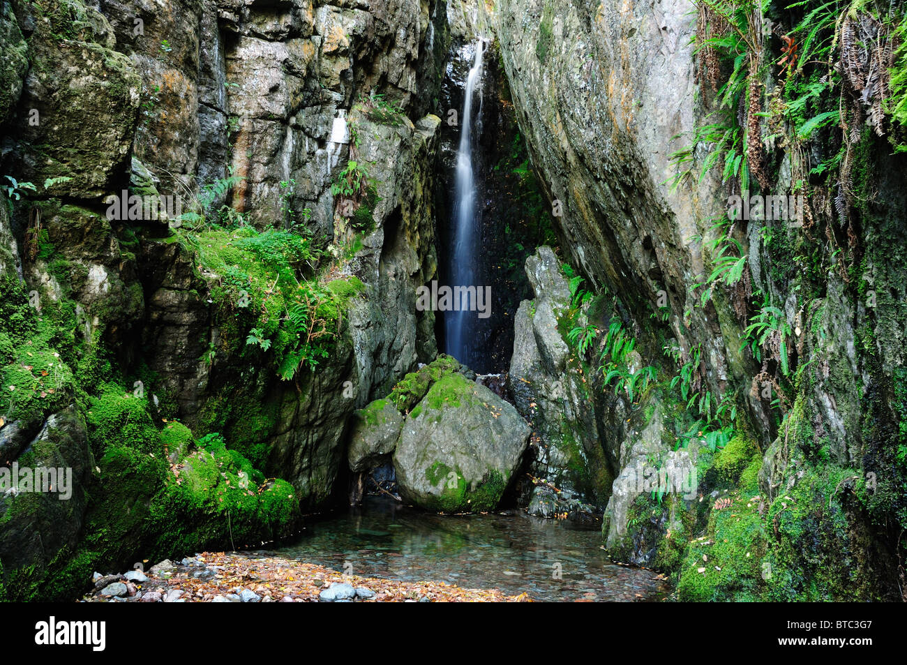 Dungeon Ghyll Force, waterfall in Great Langdale in the English Lake ...