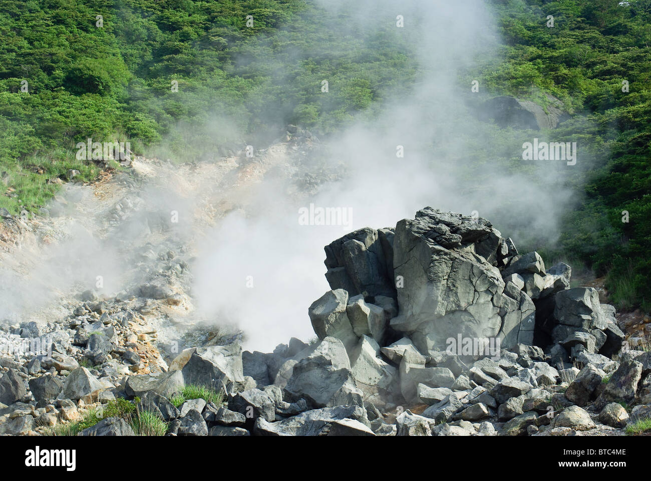Big Rocks covered in Steam in Owakudani Valley, Hakone, Japan Stock ...