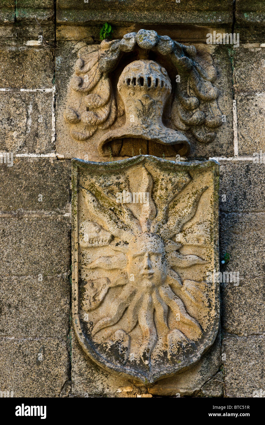 Coat of arms on wall of Casa del Sol in Cáceres (Extremadura, Spain ...
