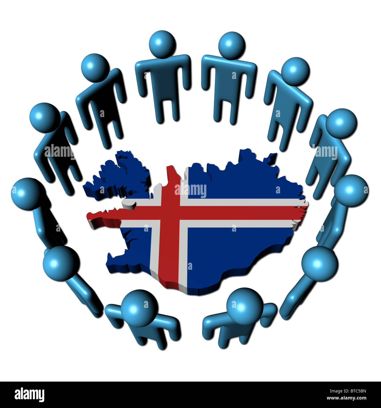 Circle of abstract people around Iceland map flag illustration Stock ...
