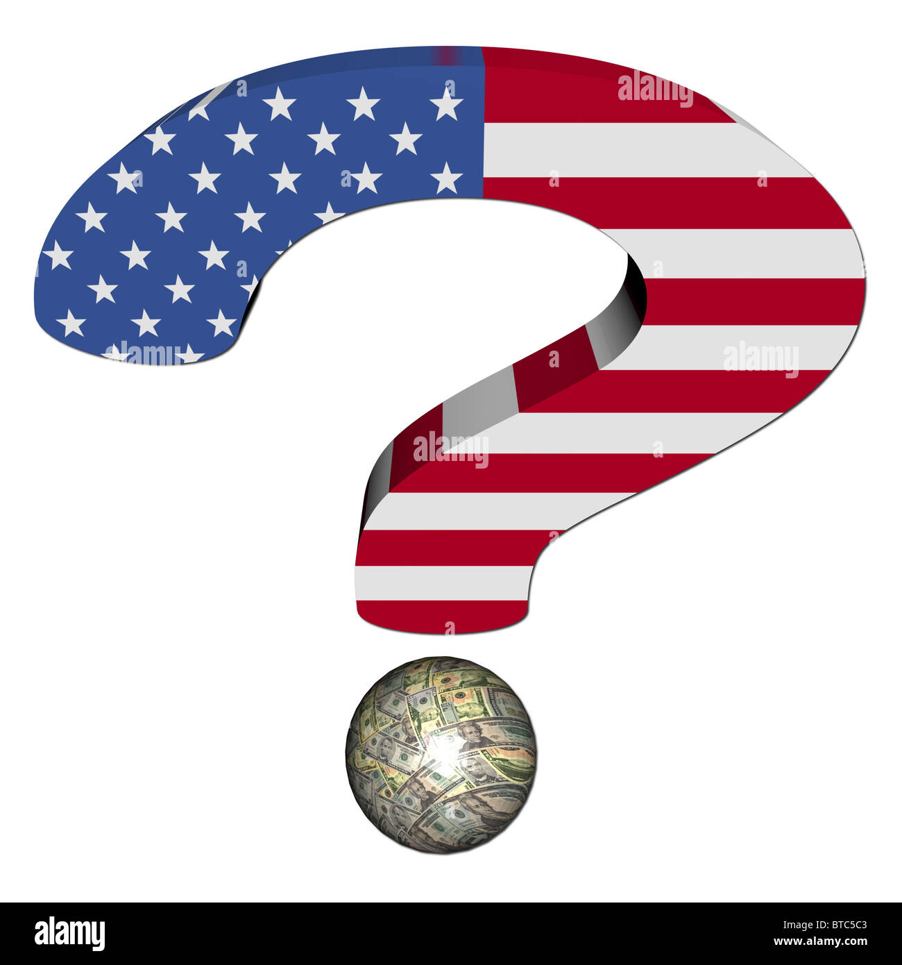 question mark with American flag and dollars illustration Stock Photo ...