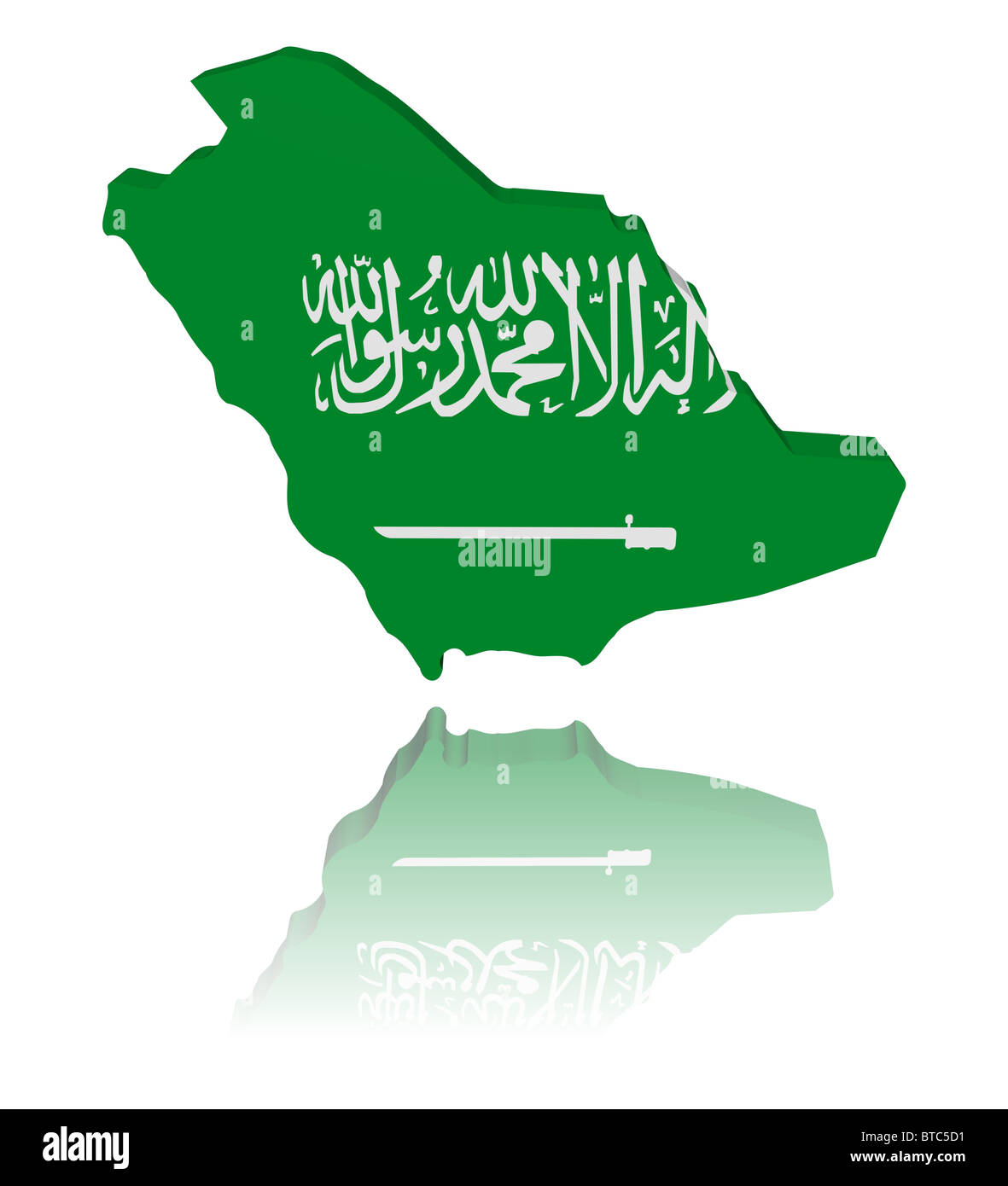Saudi Arabia map flag 3d render with reflection illustration Stock ...