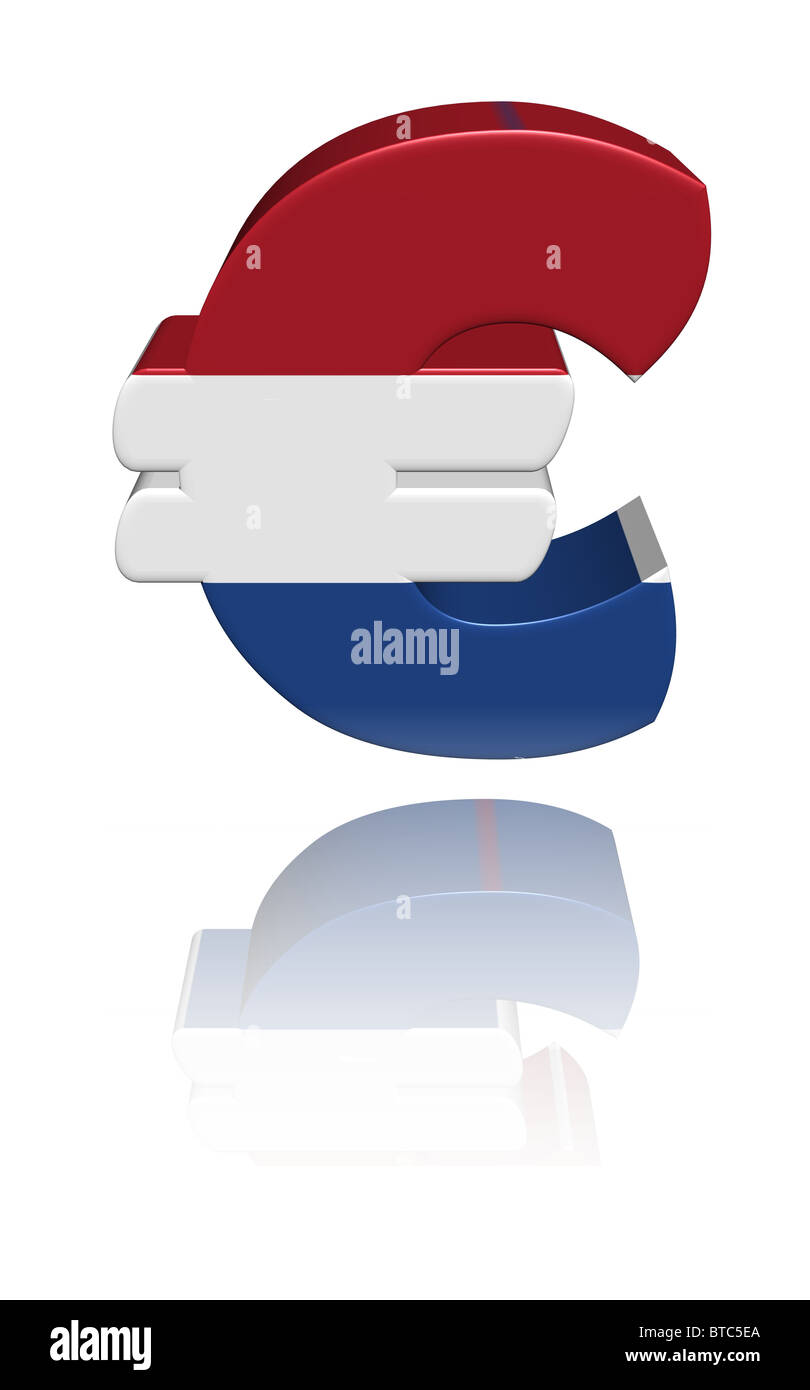 Dutch euro symbol with flag reflected on white illustration Stock Photo ...