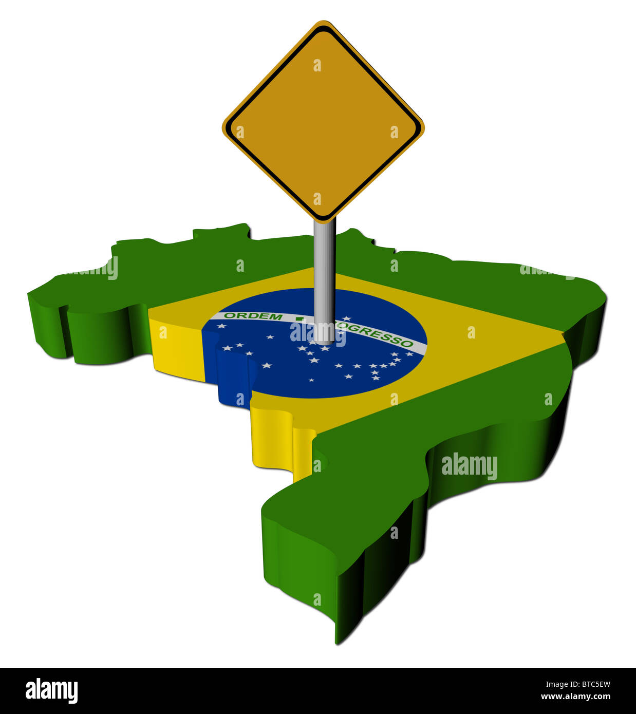 warning sign on Brazil map flag illustration Stock Photo - Alamy