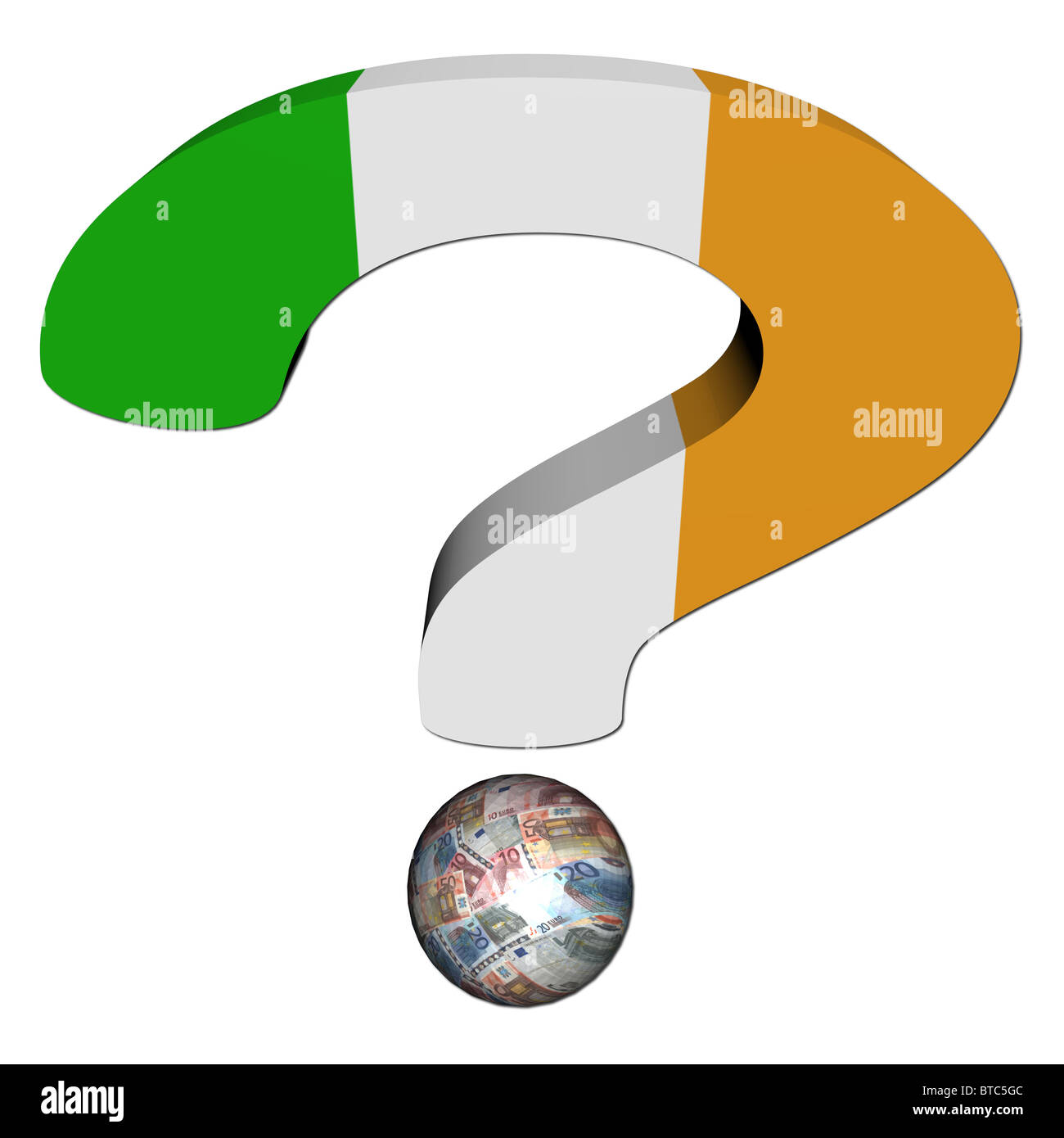 question mark with Irish flag and euros illustration Stock Photo - Alamy