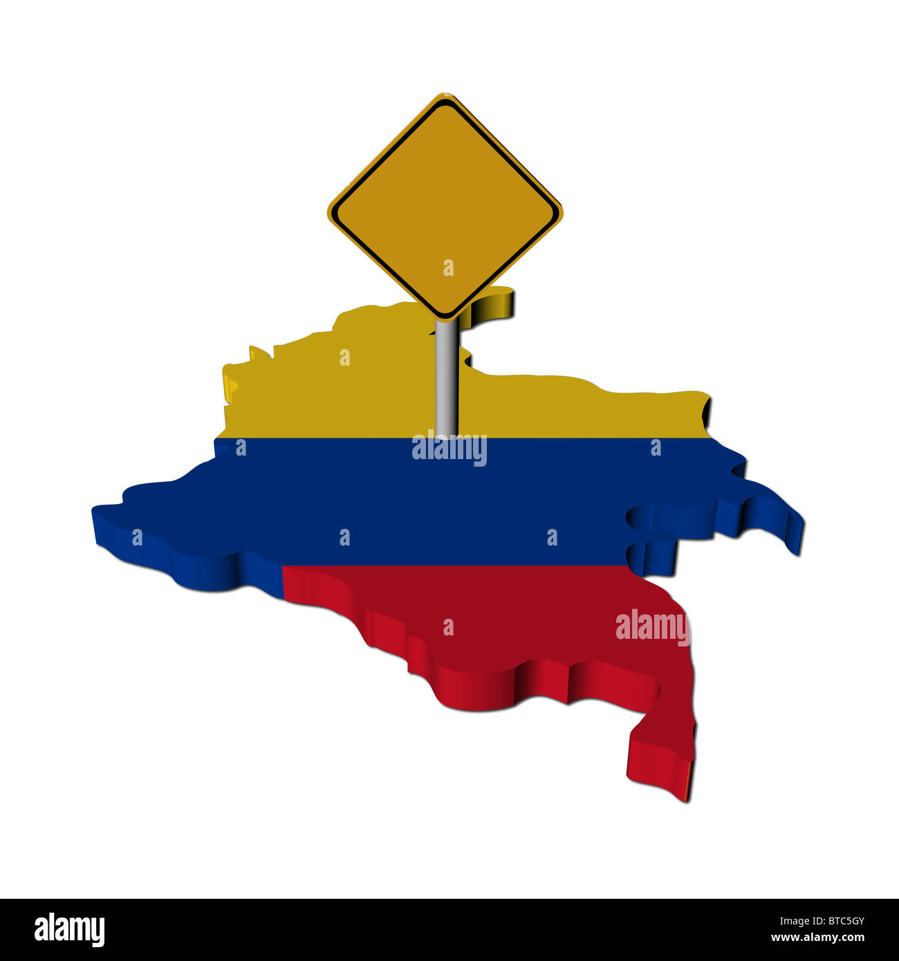 warning sign on Colombia map flag illustration Stock Photo - Alamy
