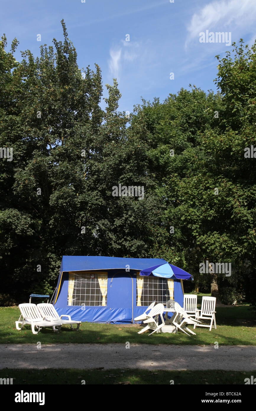 Family frame tent pitched on a shady woodland campsite Stock Photo - Alamy