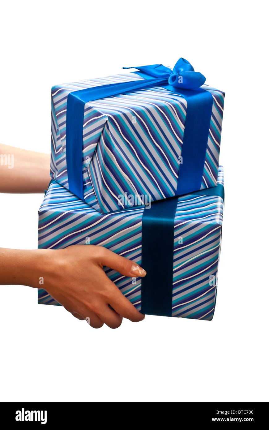 Person showing gift box Cut Out Stock Images & Pictures - Alamy