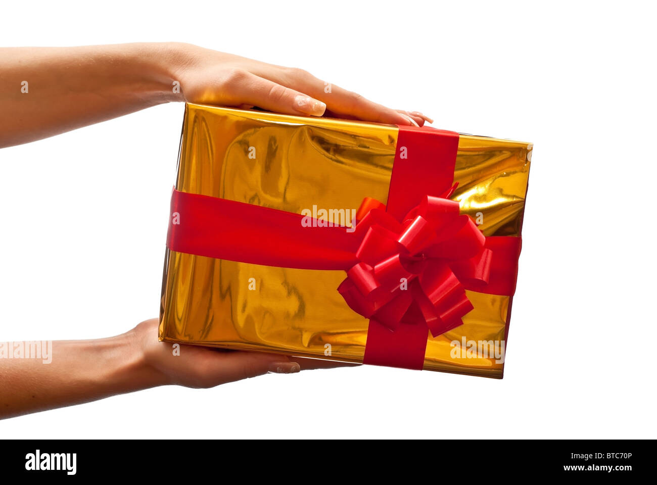 Person showing gift box Cut Out Stock Images & Pictures - Alamy