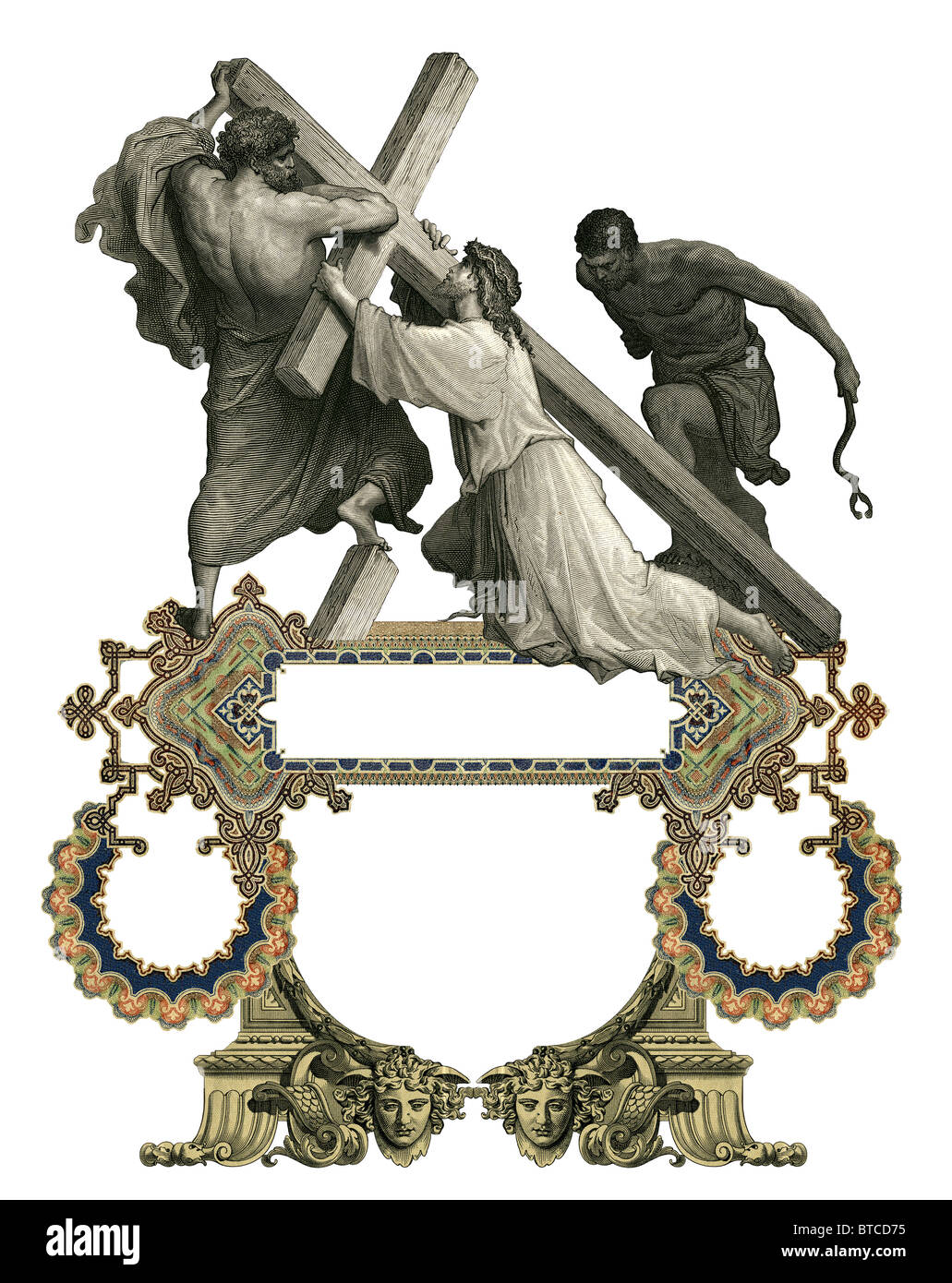 Victorian frame with Jesus Christ enefeebled by the weight of the cross ...