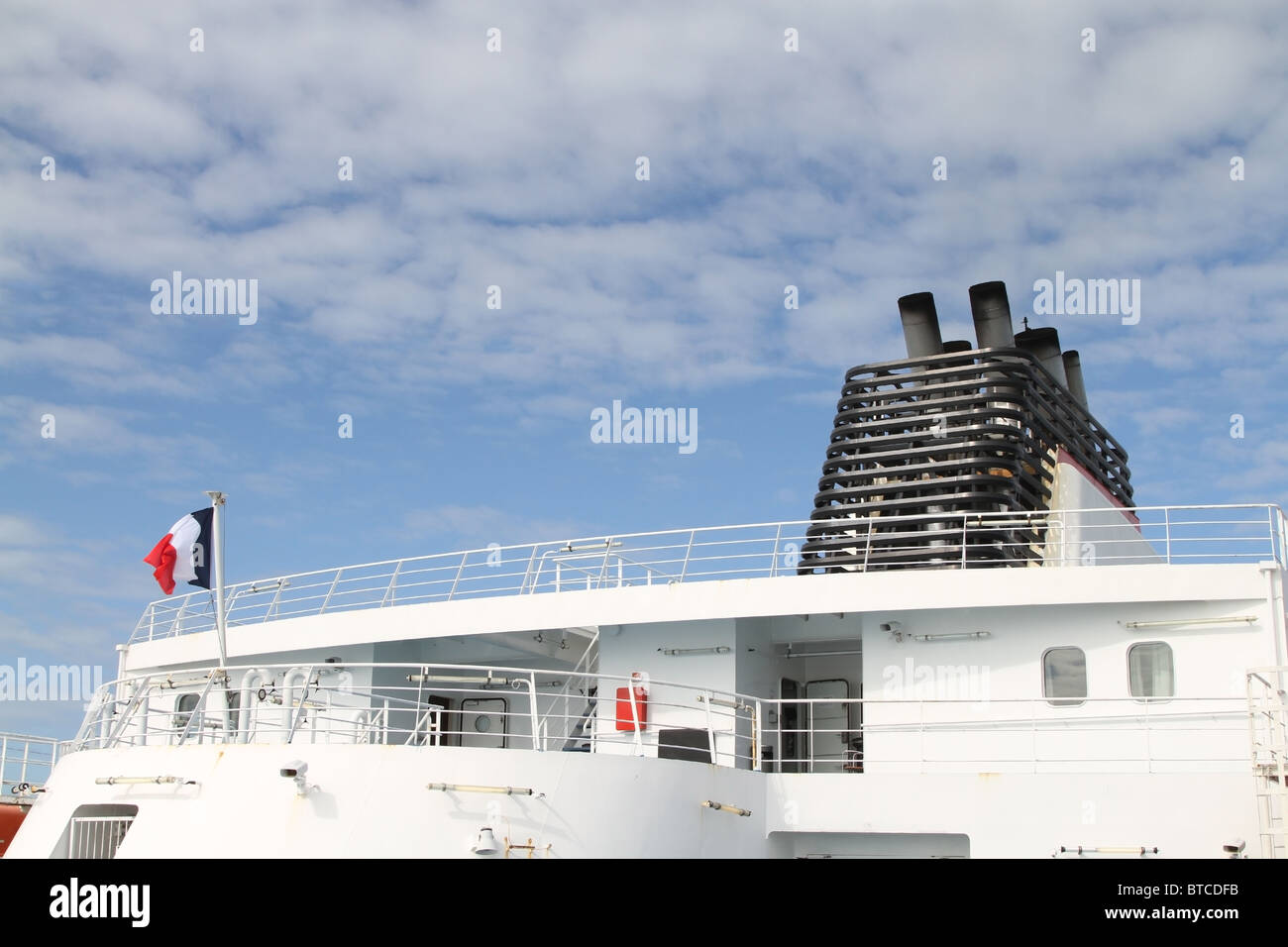 Stern of a cross channel ferry with multi-funnel stack that operates ...