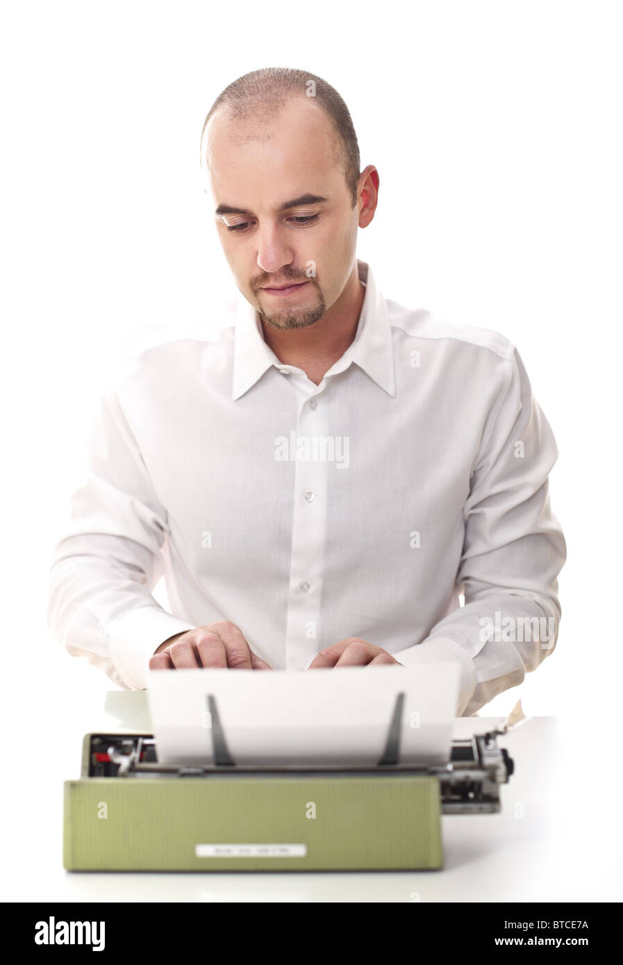 man with vintage typewriter Stock Photo - Alamy