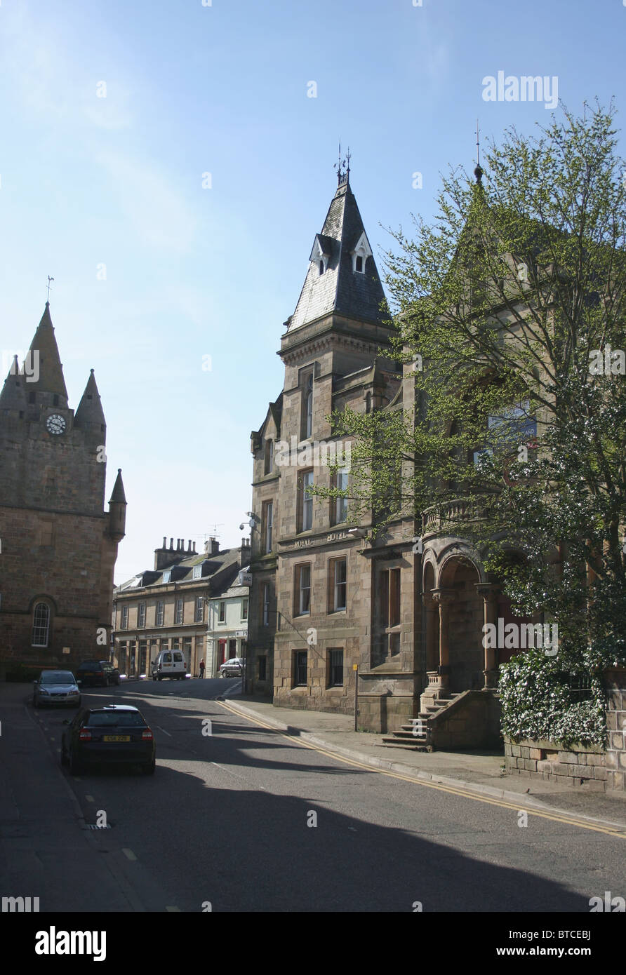 Tain tolbooth and Royal Hotel street scene Scotland May 2006 Stock ...